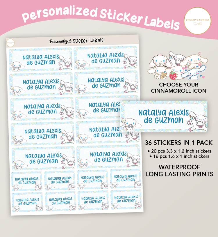 Personalized Sticker Name Labels Sanrio Cinnamoroll - Creative Corner PH