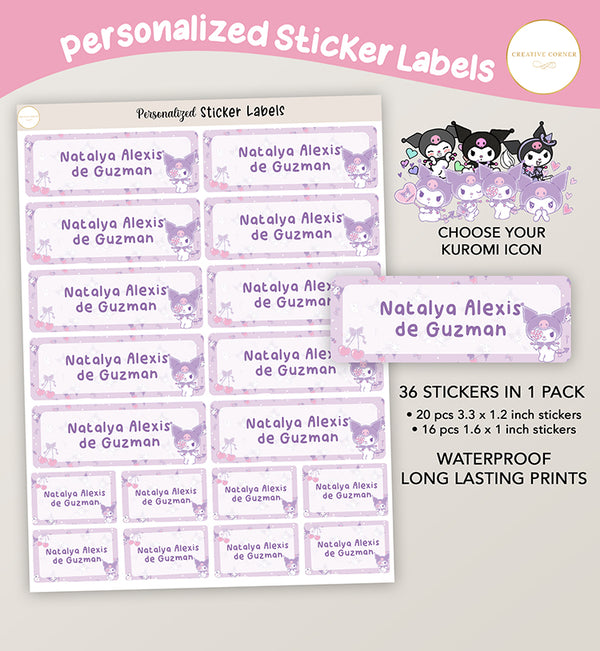 Personalized Sticker Name Labels Sanrio Kuromi - Creative Corner PH