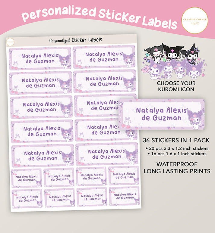 Personalized Sticker Name Labels Sanrio Kuromi - Creative Corner PH