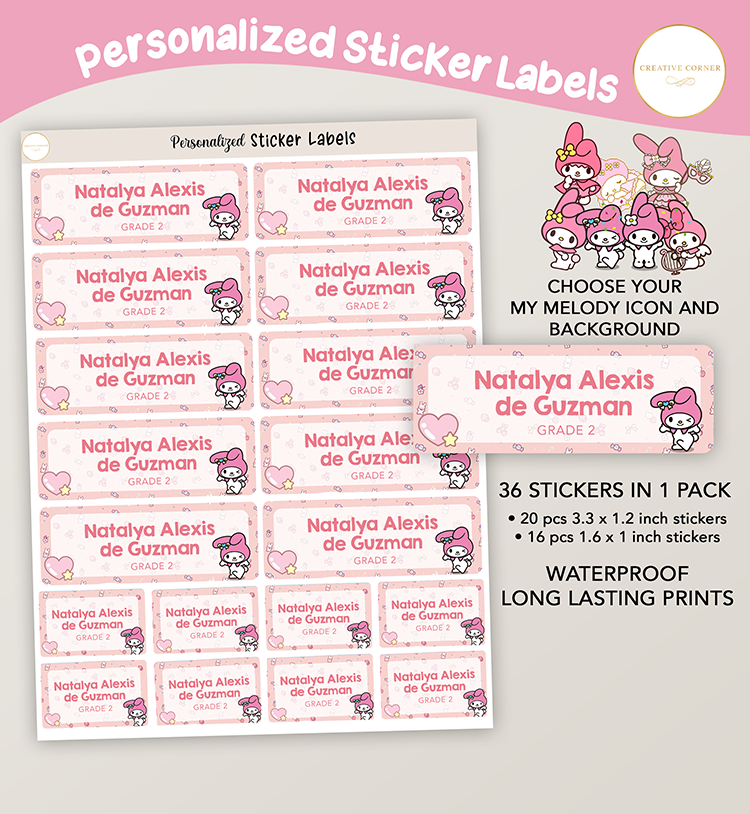 Personalized Sticker Name Labels Sanrio My Melody - Creative Corner PH
